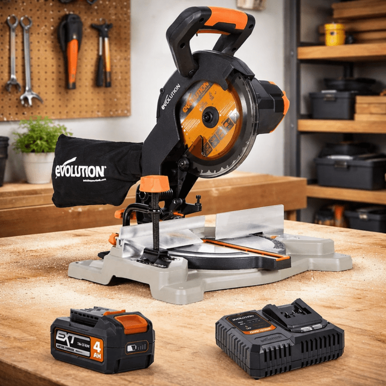 Auto Draw - Evolution R185CMS-Li 18V 185mm Compound Mitre Saw, 4.0Ah ...